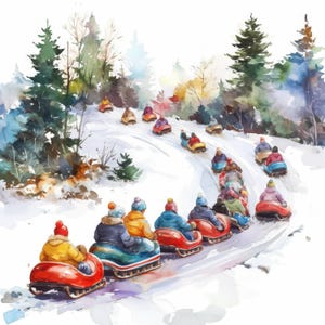 10 Winter Sledding Clipart Bundle, Festive Family Fun Design, Printable ...