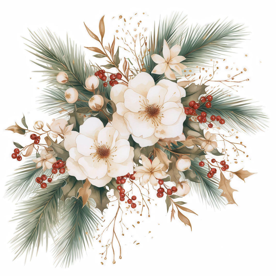13 Winter Floral Clipart Bundle, Festive White Flower Illustration ...
