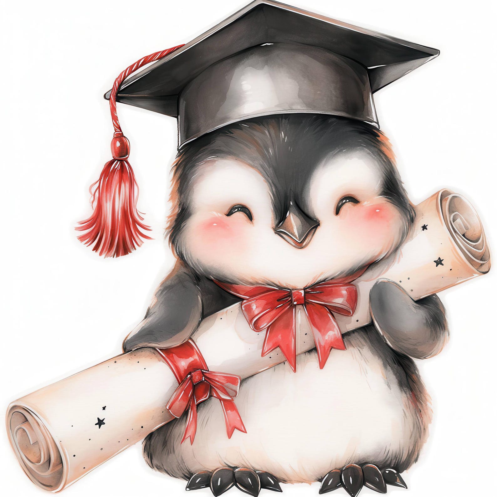10 Graduation Penguins Clipart, Penguin With Red Scarves Illustration ...