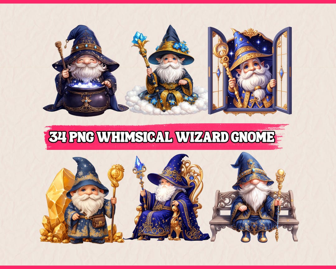 34 PNG Whimsical Wizard Gnome Clipart, Cute Gnomes, Magic Gnome, Gnome ...