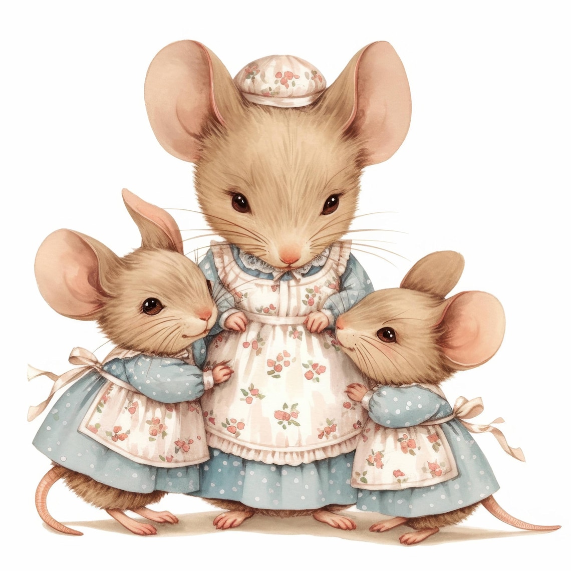 10 Mouse Family Clipart Bundle, Cute Vintage Style Illustration ...