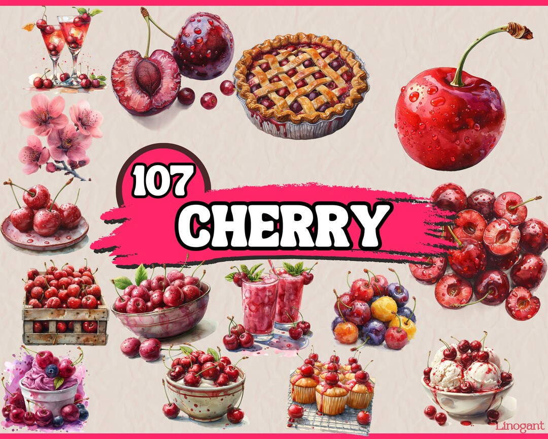 Watercolor Cherry Clipart Bundle, Fruits Clip Art Set, Cherry Cheese ...