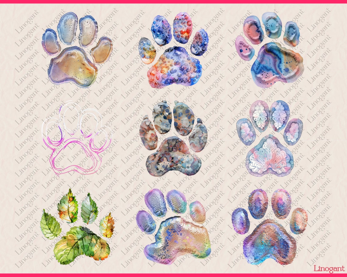Watercolor Paw Print Clipart Bundle, Animal Footprint Clip Art Set ...