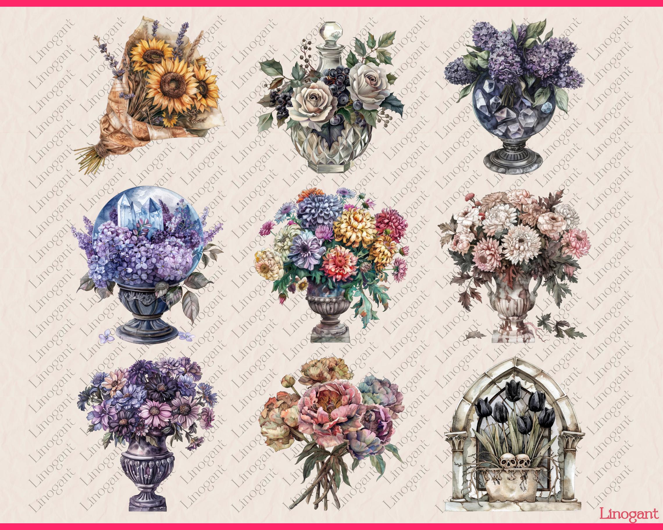 53 PNG Gothic Flower Bouquet Clipart, Floral Clipart With Dark Elements ...
