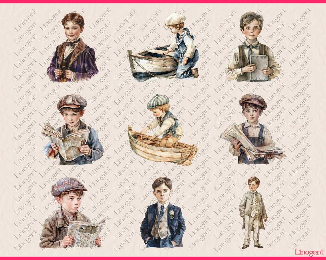 Watercolor Victorian Little Boy Clipart Bundle, Vintage Fashion Clip ...