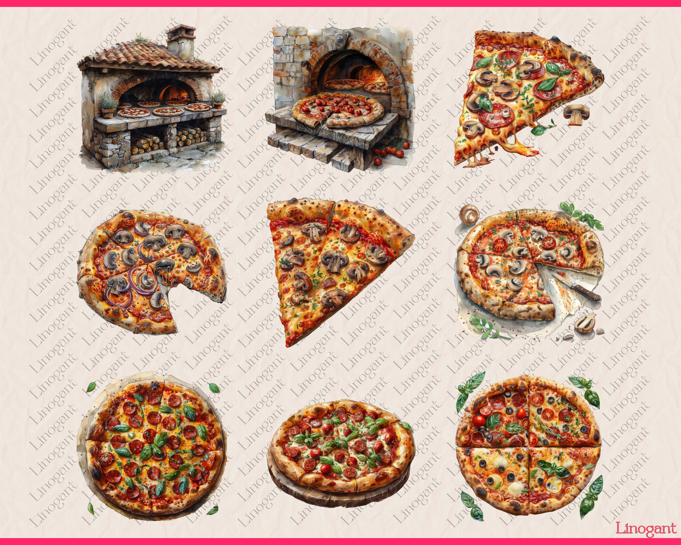 Watercolor Pizza Clipart Bundle, Junk Food Clip Art Set, Bakery, Slice ...