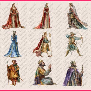 Watercolor Medieval Royal Person Clipart, Middle Age Noble People Clip ...