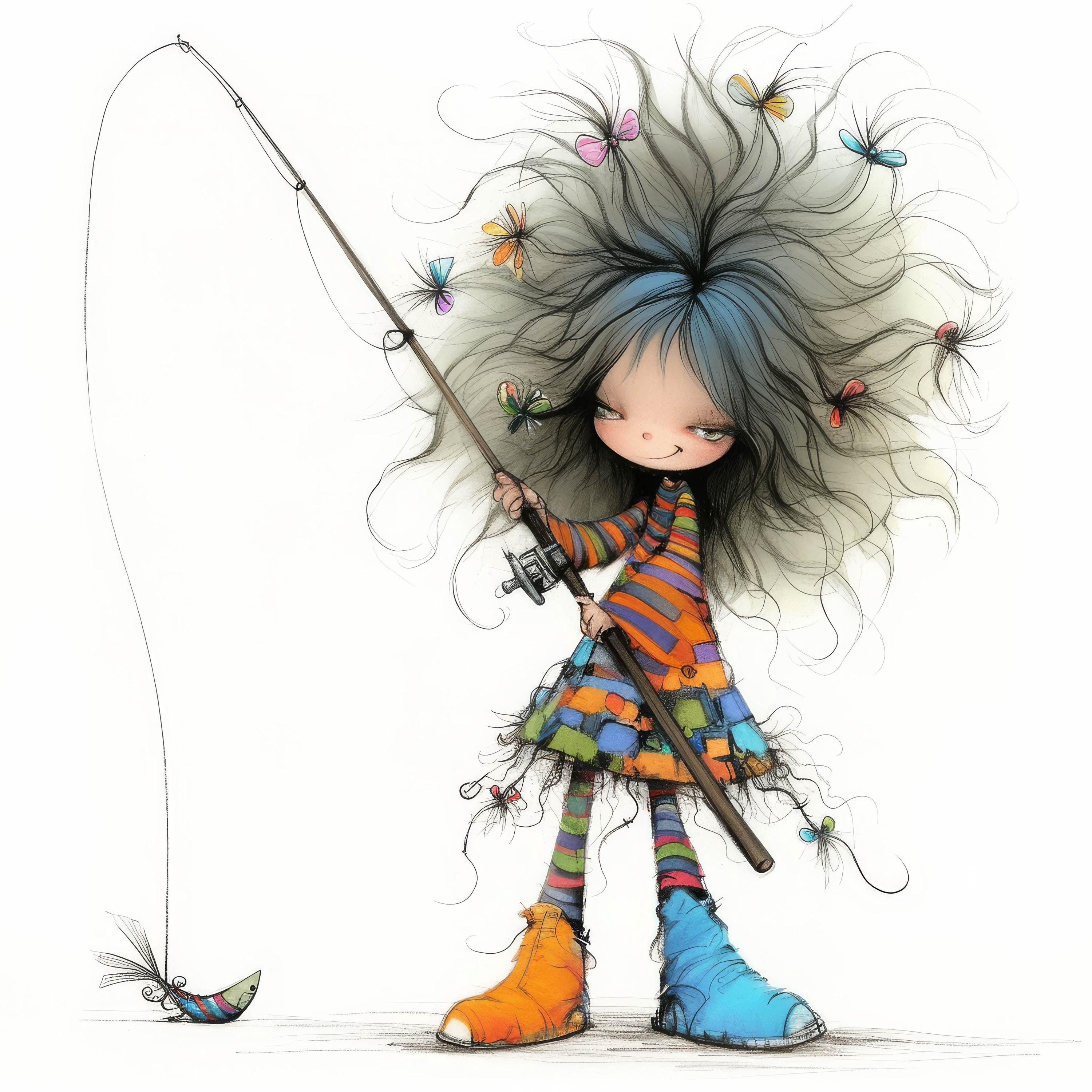 Frazzled Fishing Kid Clipart 15 High Res Watercolor Jpgs, Junk ...