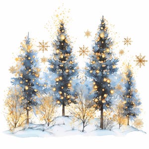 10 Calm Winter Trees Clipart Bundle, Snowy Trees Winter Landscape ...