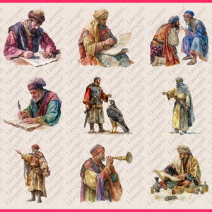 Watercolor Medieval Vizier Clipart Bundle, Fantasy Middle Age Clip Art ...