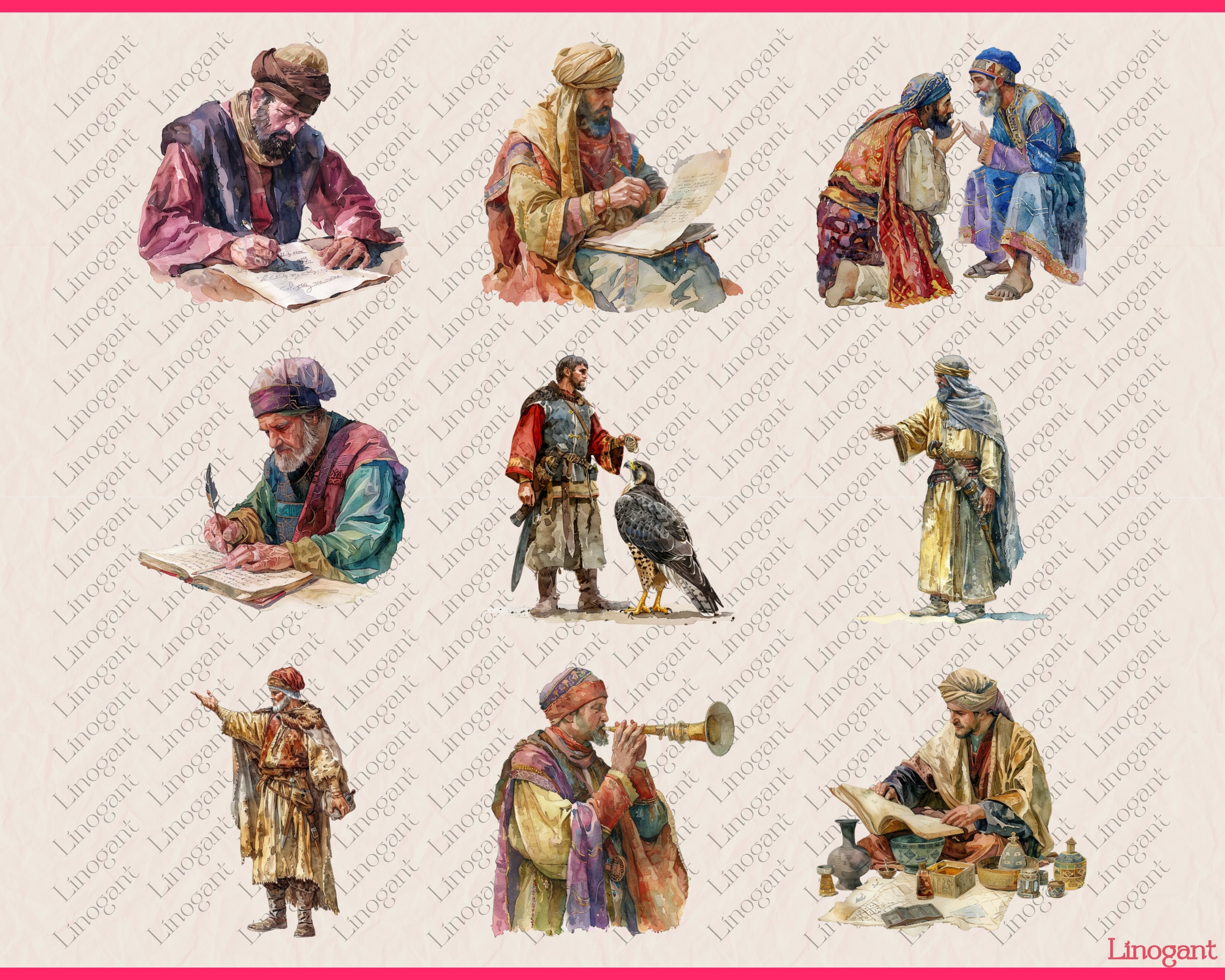 Watercolor Medieval Vizier Clipart Bundle, Fantasy Middle Age Clip Art ...