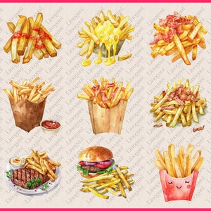 Watercolor French Fries Clipart Bundle, Fast Food Clip Art Set ...
