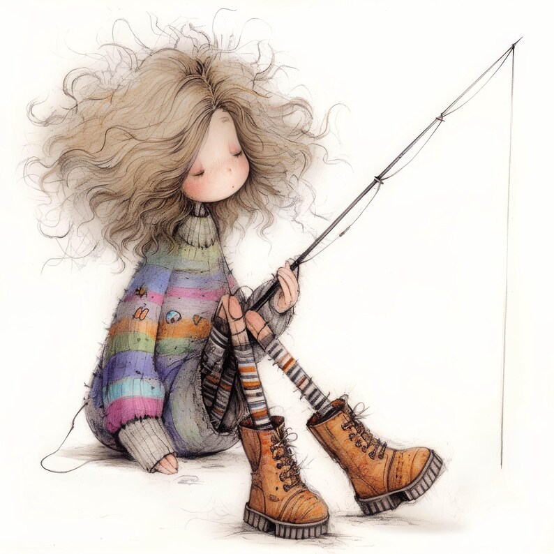 Frazzled Fishing Kid Clipart 15 High Res Watercolor Jpgs, Junk ...