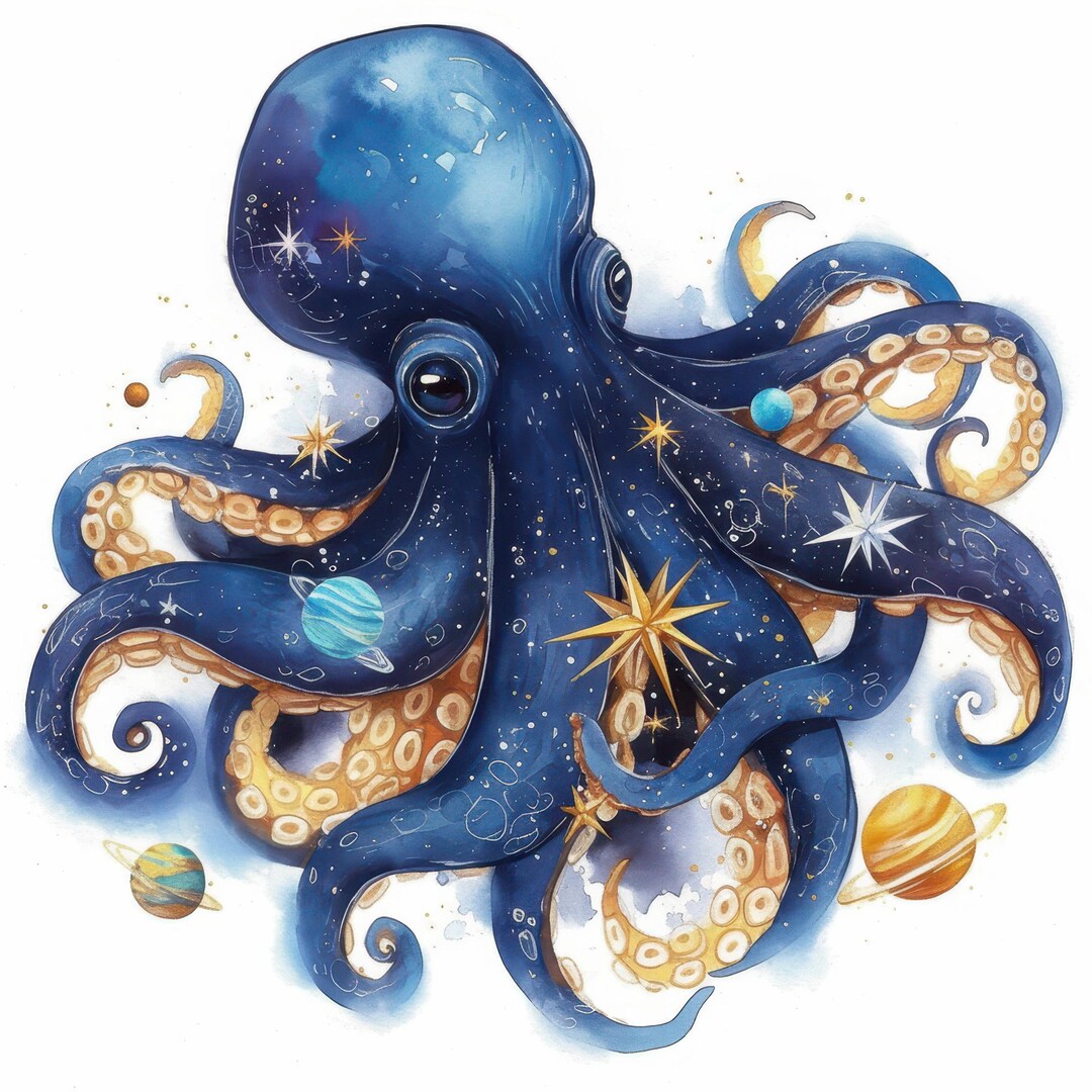 15 Celestial Octopus Clipart Bundle, Galactic Sea Creature Illustration ...