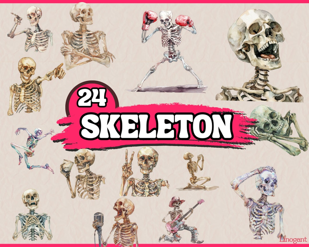 Watercolor Skeleton Clipart Bundle, Terrifying Horror Clip Art Set ...