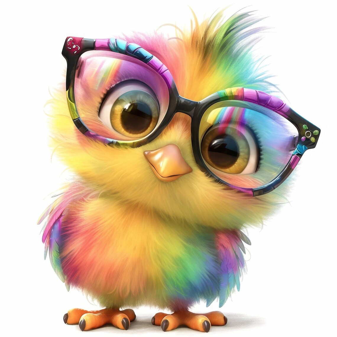 13 Rainbow Chicken Clipart Bundle, Whimsical Farm Animal Illustration ...
