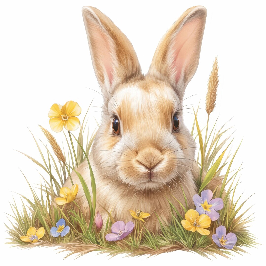 12 Bunnies and Wildflowers Clipart Bundle, Cute Spring Animal ...
