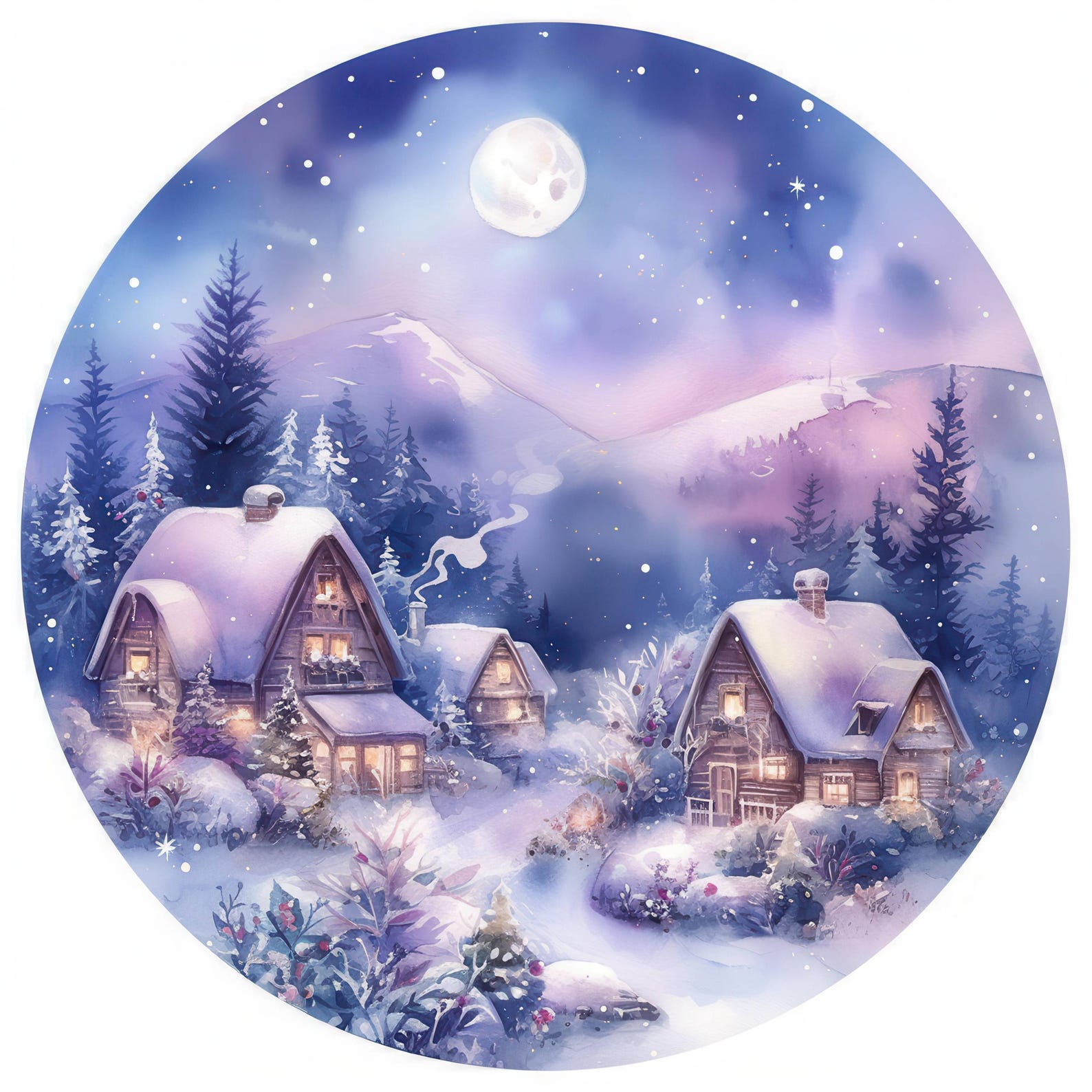 10 Winter Village Clipart Bundle, Cozy Snowy Cottages Design, Printable ...