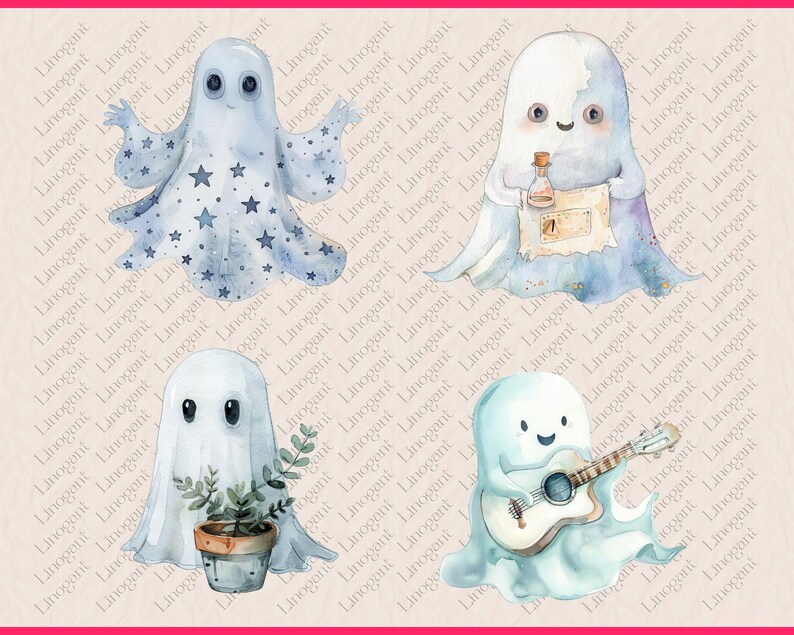 42 PNG Watercolor Cute Ghost Clipart, Minimalist Ghosts, Halloween ...