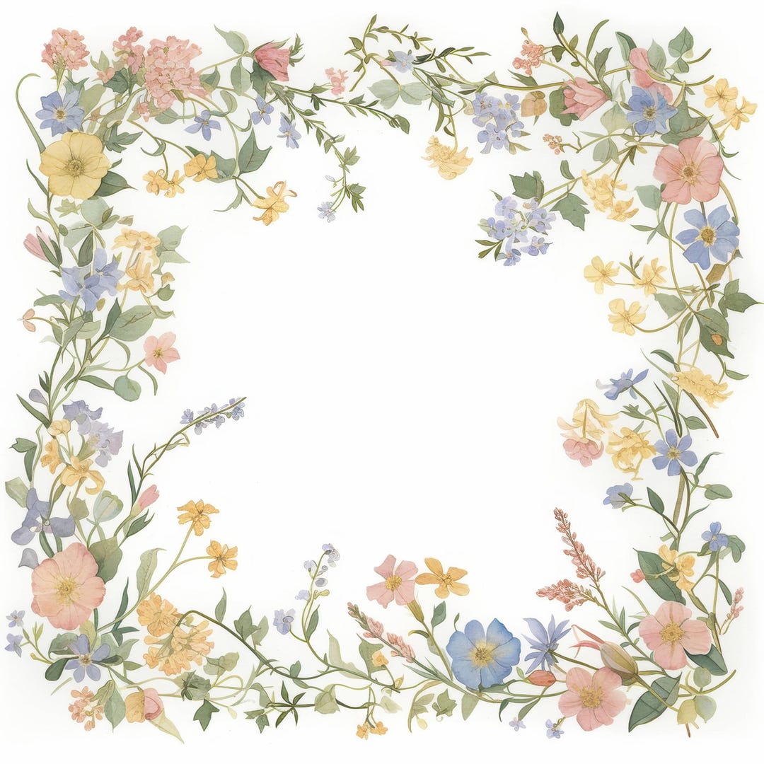 12 Pastel Wildflower Frame Clipart Bundle, Floral Illustration ...