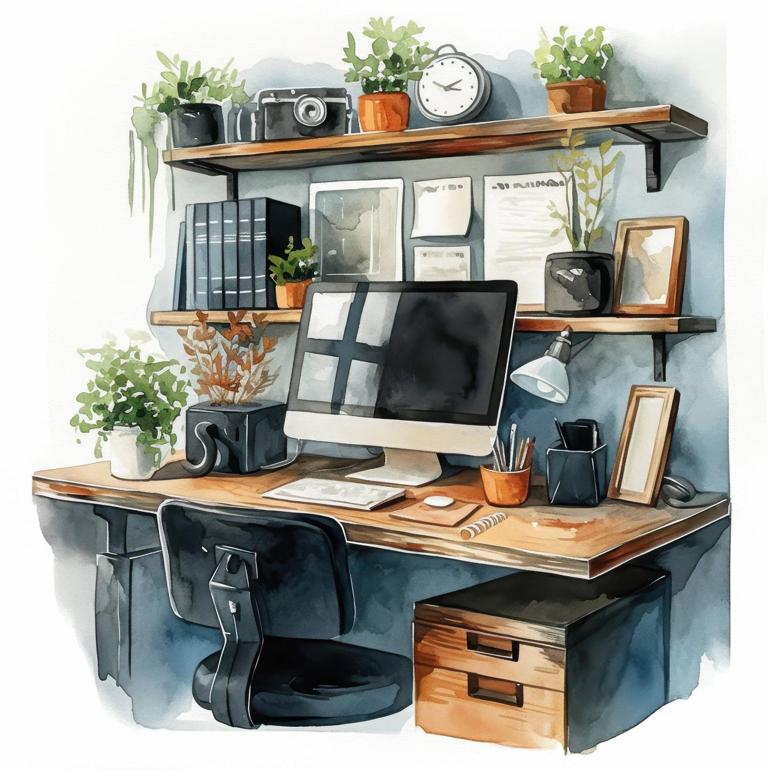 13 Office Work Clipart Bundle, Computer Desk Scene Illustration ...