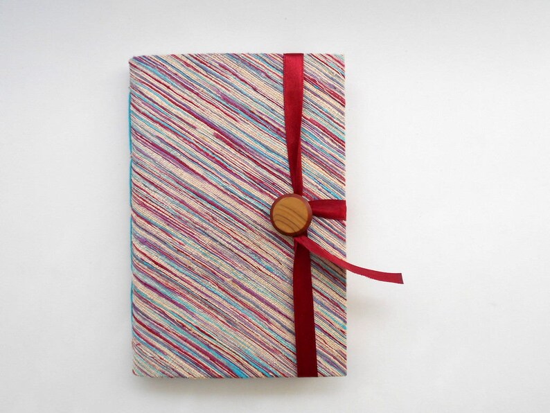 Blue Red Journal Notebook, Lined Paper for Writing, Raw Silk Fabric ...