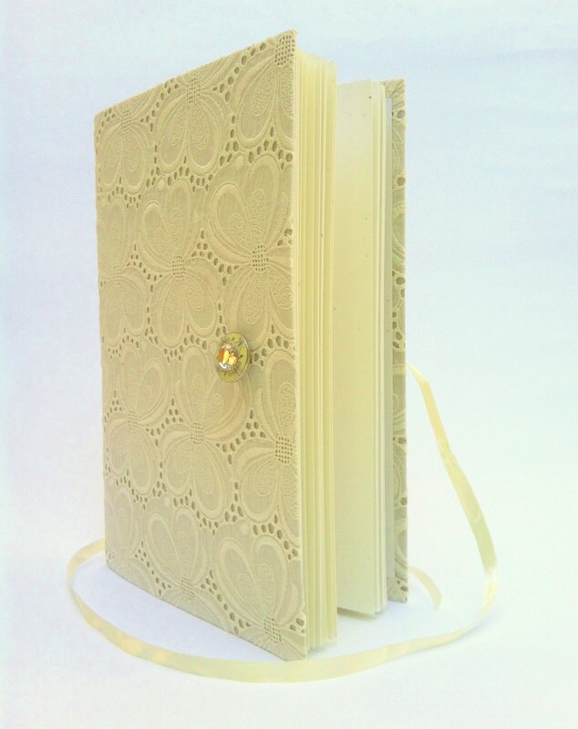 Wedding Guestbook - Scrapbook Album - Lace Fabric Cover - Opens With ...