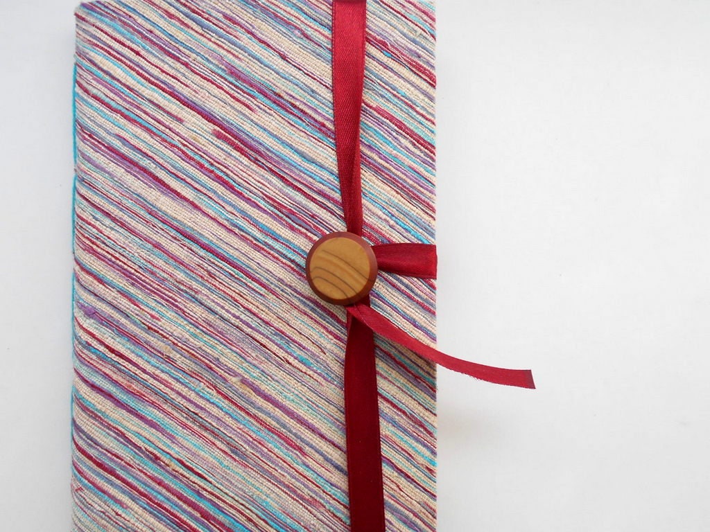 Blue Red Journal Notebook, Lined Paper for Writing, Raw Silk Fabric ...
