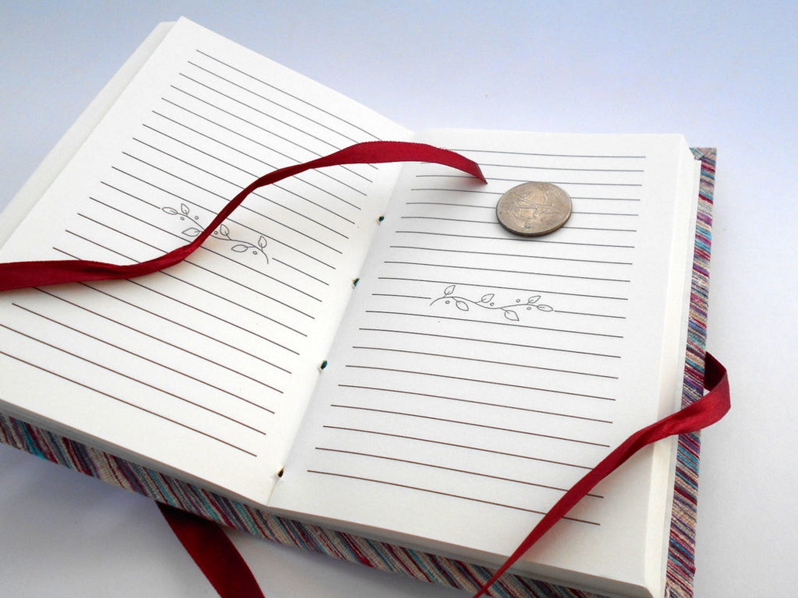 Blue Red Journal Notebook, Lined Paper for Writing, Raw Silk Fabric ...