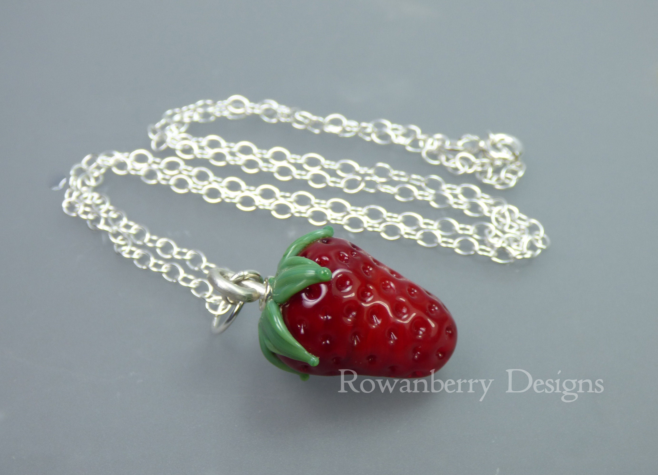 Strawberry Pendant and Optional Chain - Handmade Lampwork Glass & 925 ...