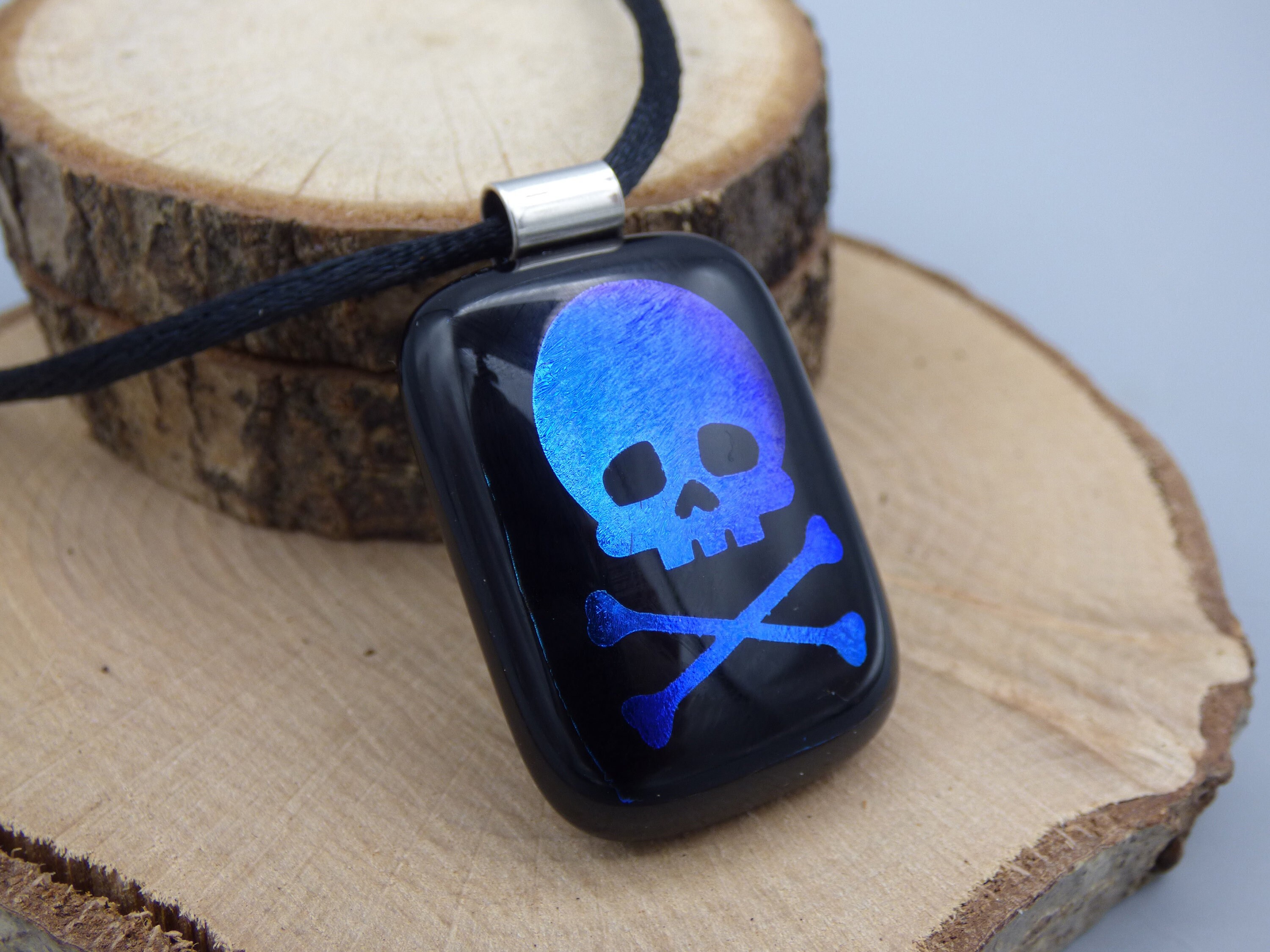 Dichroic Skull and Crossbones Pendant - with Optional Cord Necklace ...