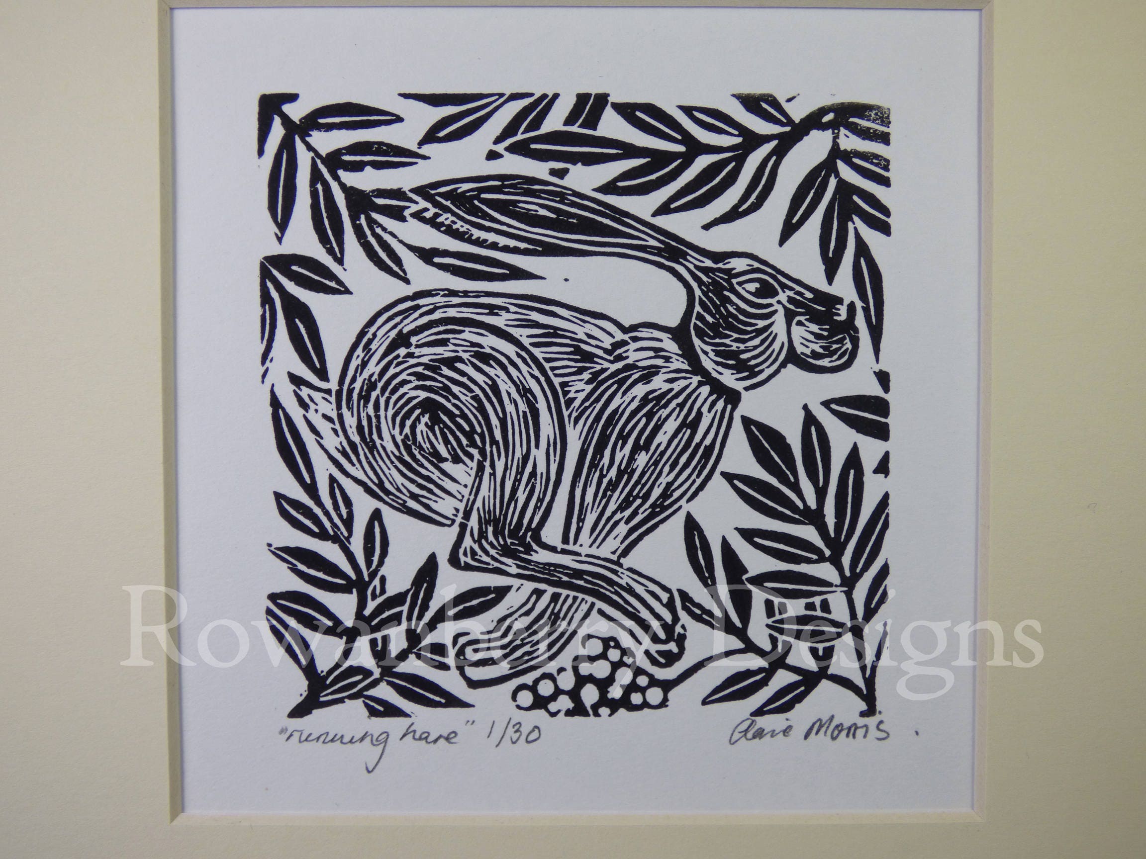 RUNNING HARE - Original lino cut print - Handprinted Limited edition ...