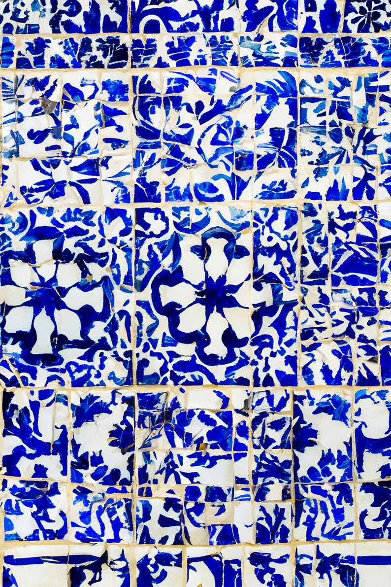 Mediterranean Lemons and Blue Tile Yellow and Blue Digital Backgrounds ...