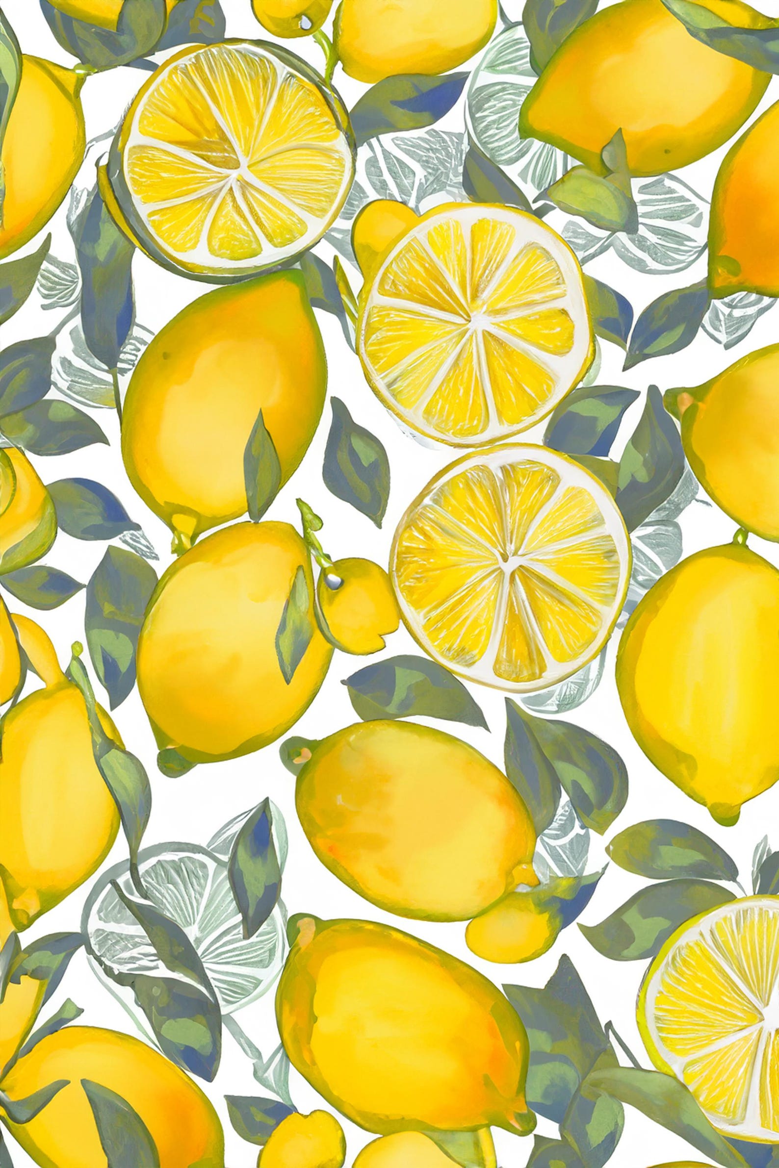 Mediterranean Lemons and Blue Tile Yellow and Blue Digital Backgrounds ...