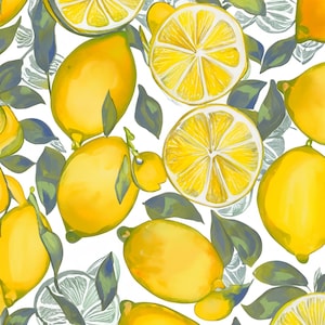 Mediterranean Lemons and Blue Tile Yellow and Blue Digital Backgrounds ...