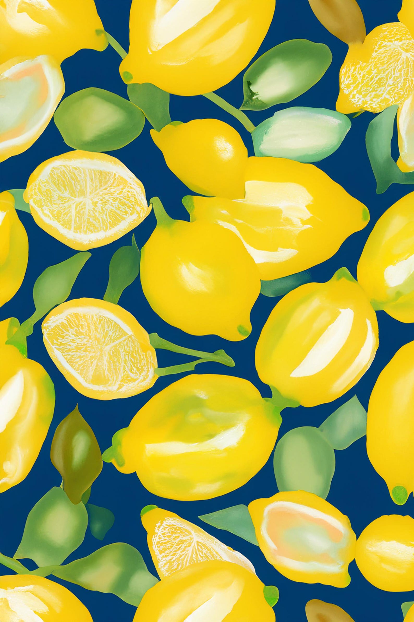 Mediterranean Lemons and Blue Tile Yellow and Blue Digital Backgrounds ...