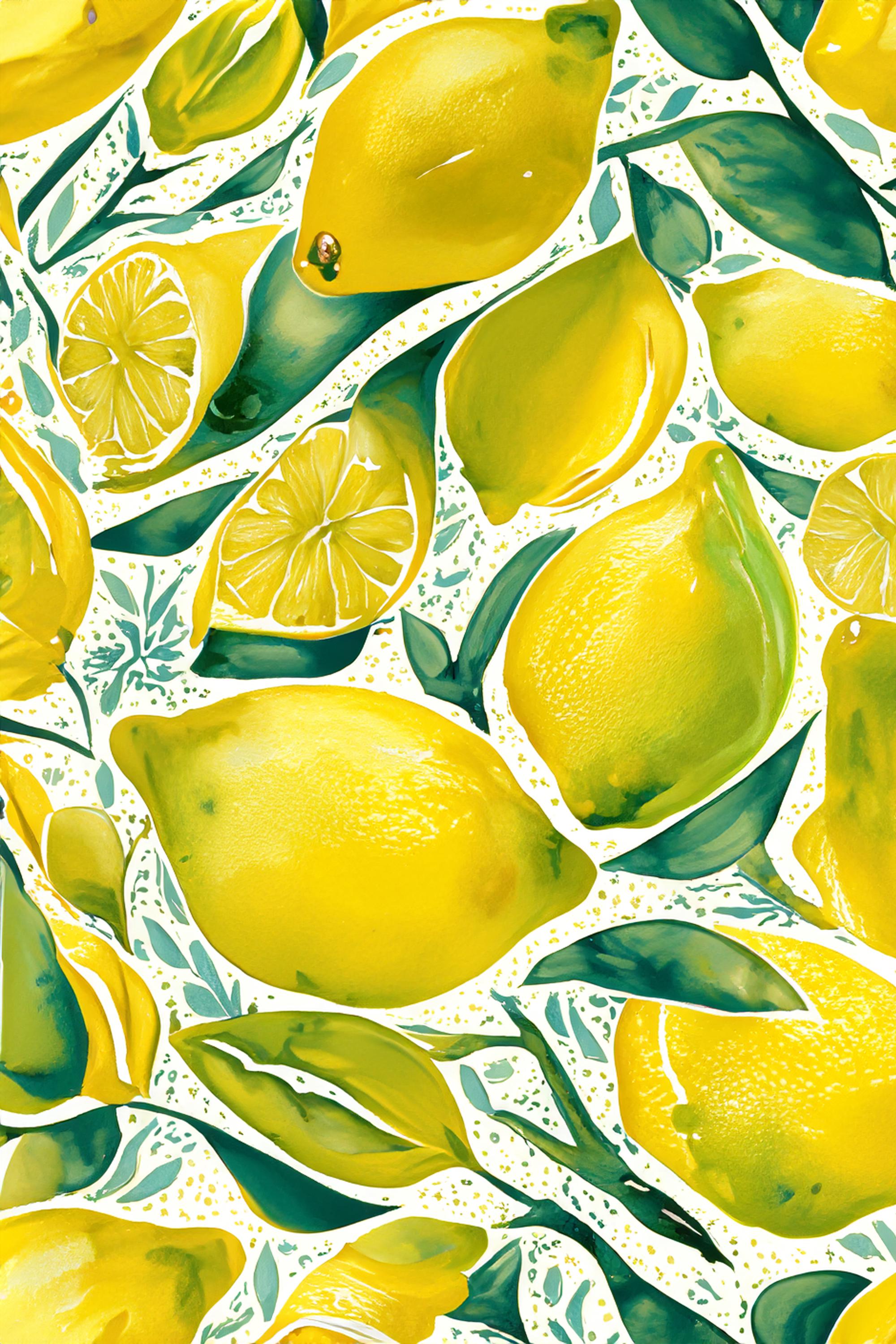 Mediterranean Lemons and Blue Tile Yellow and Blue Digital Backgrounds ...