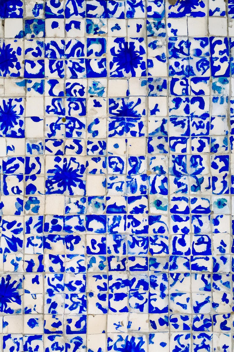 Mediterranean Lemons and Blue Tile Yellow and Blue Digital Backgrounds ...