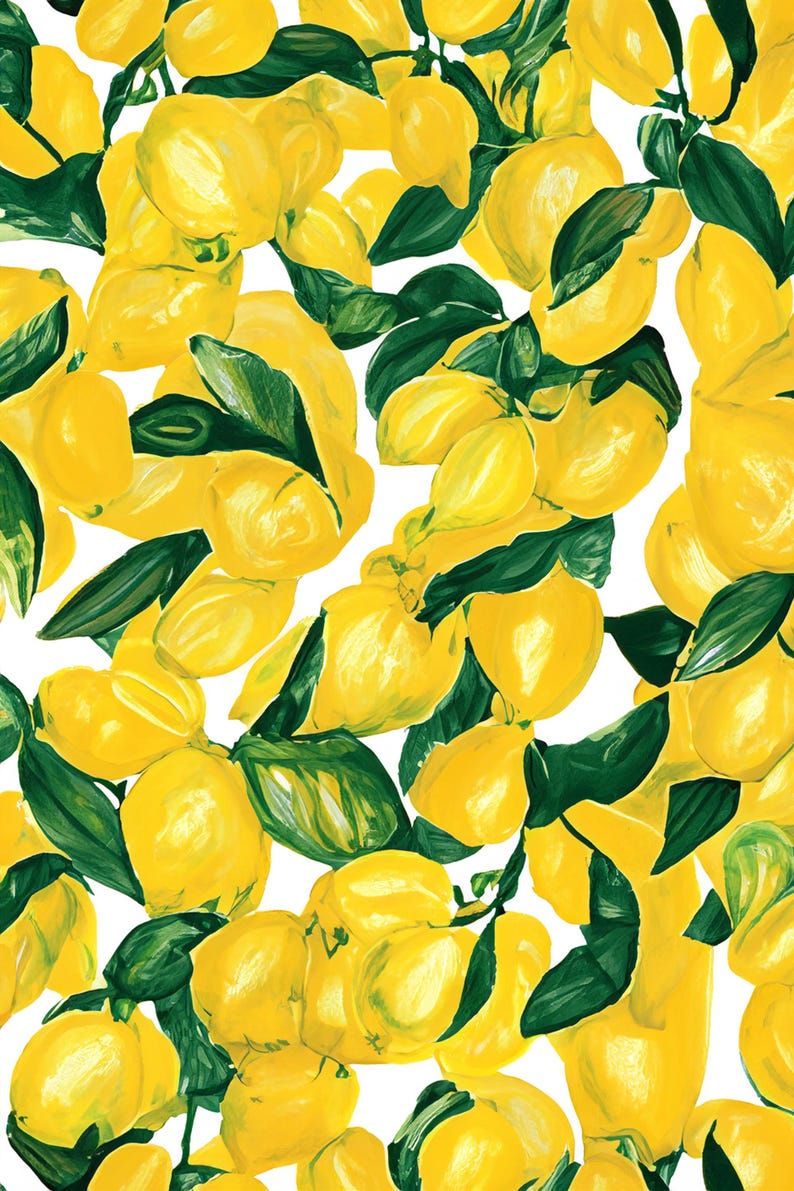 Mediterranean Lemons and Blue Tile Yellow and Blue Digital Backgrounds ...