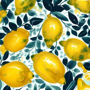 Mediterranean Lemons and Blue Tile Yellow and Blue Digital Backgrounds ...