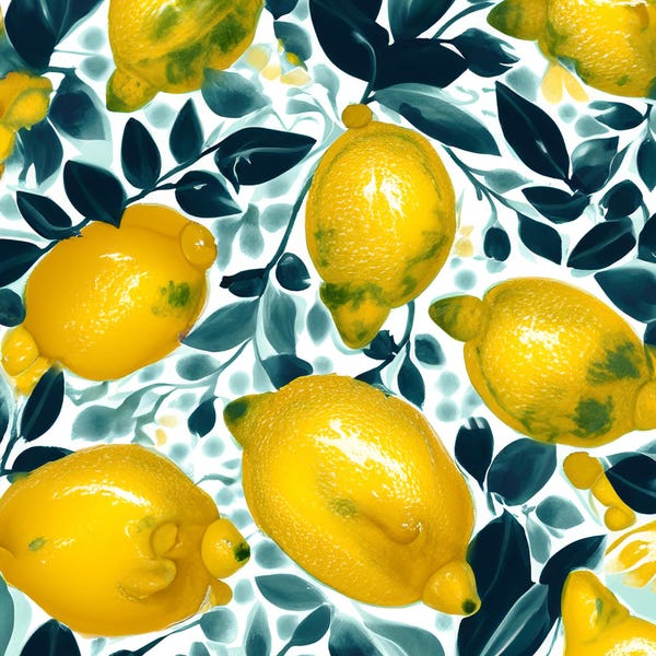 Mediterranean Lemons and Blue Tile Yellow and Blue Digital Backgrounds ...