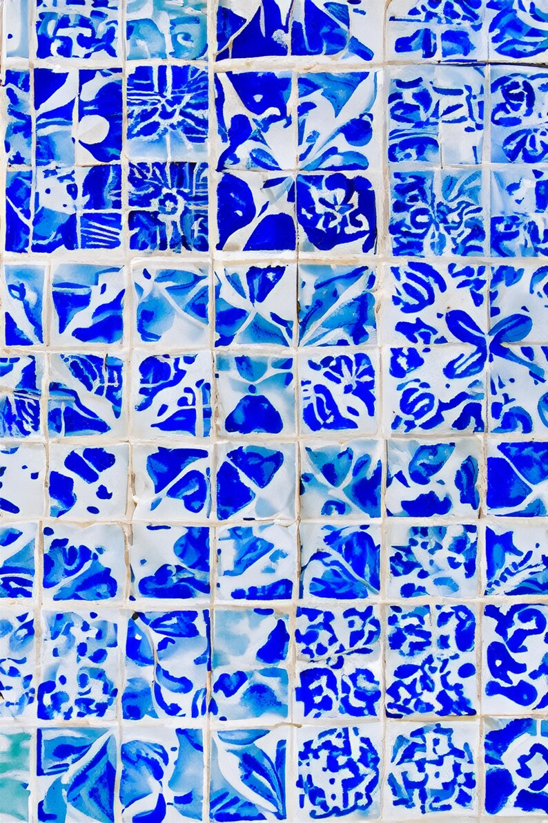 Mediterranean Lemons and Blue Tile Yellow and Blue Digital Backgrounds ...