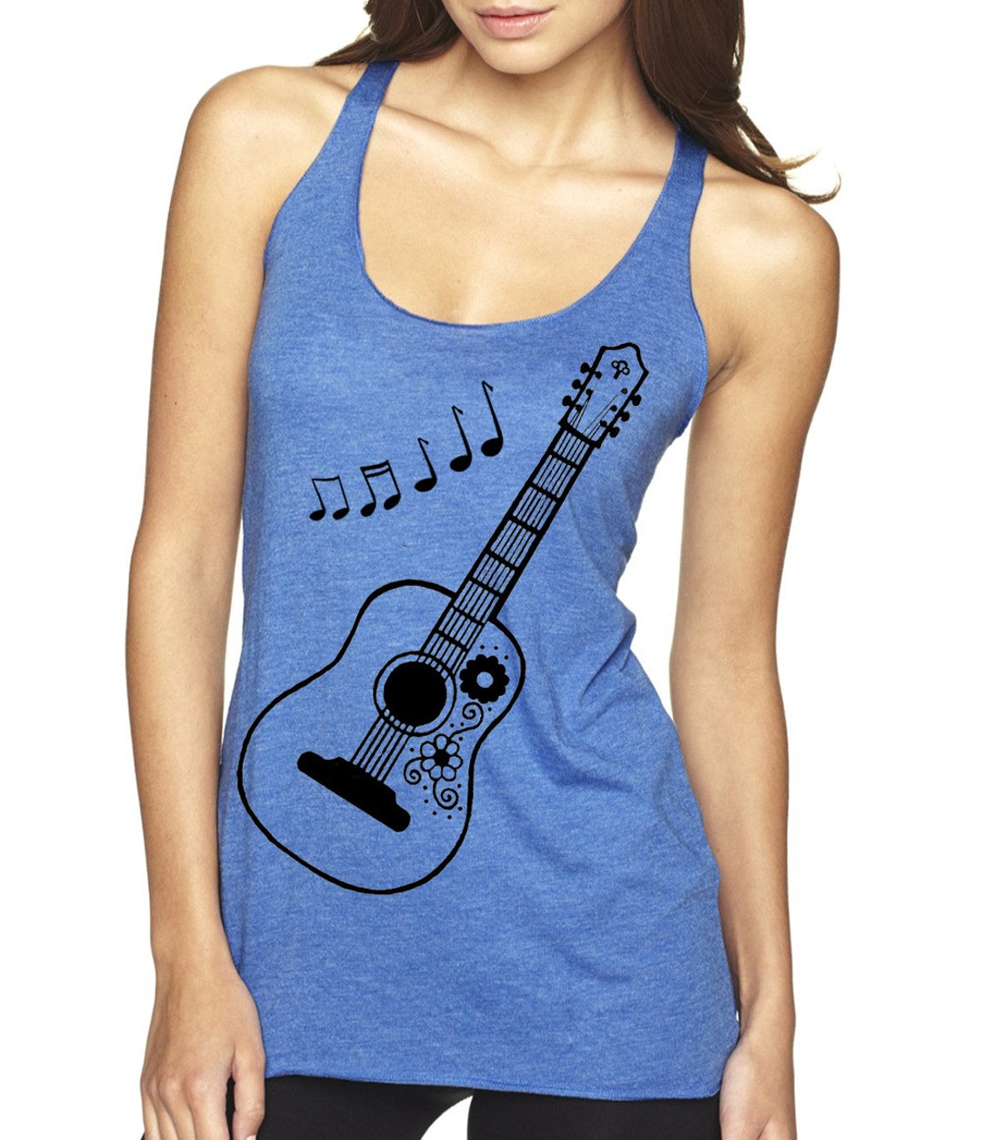 Acoustic GUITAR Music Notes Women Screen Print Tank Top Shirt Hippie ...