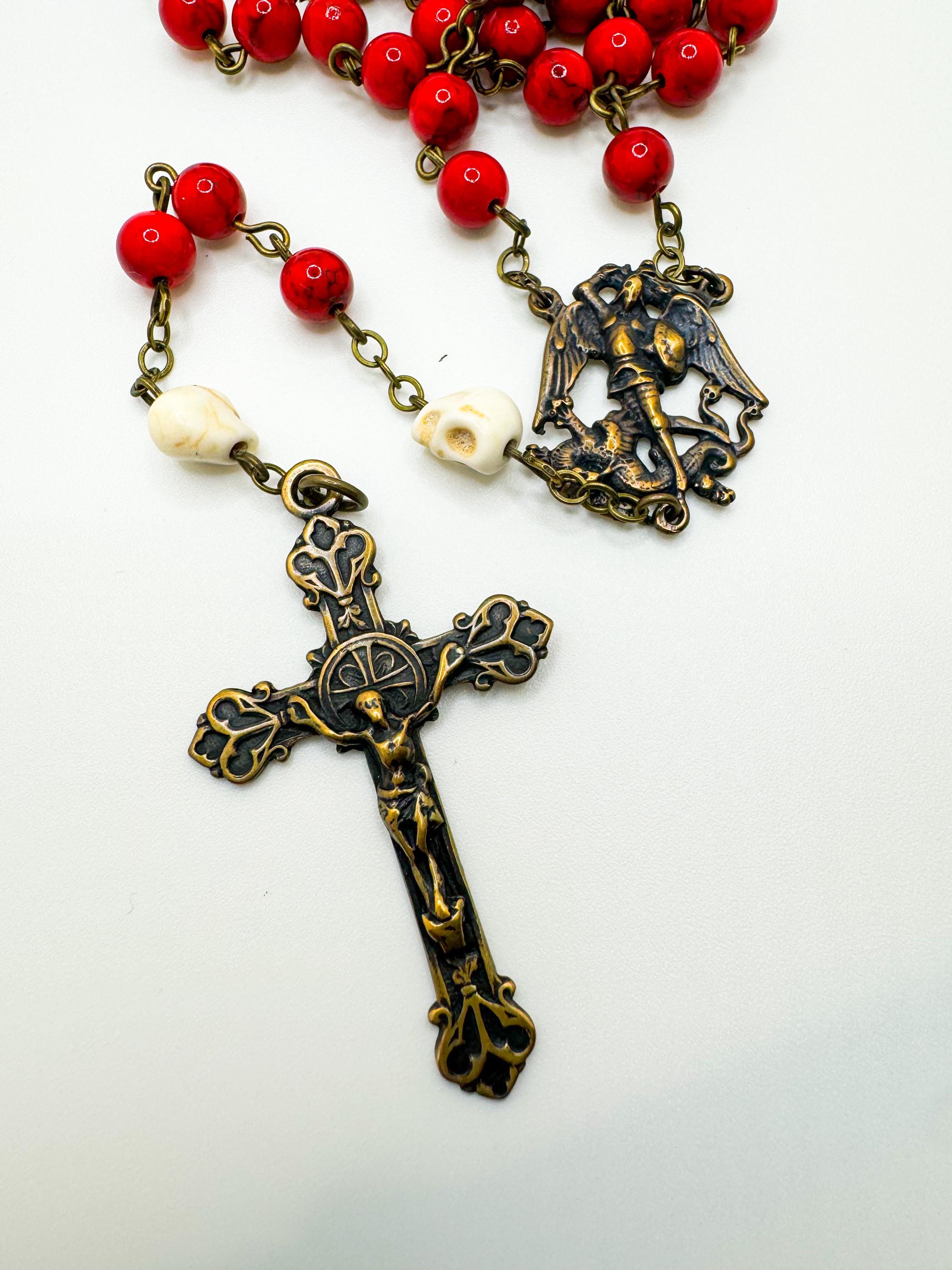 Saint Michael Catholic Rosary | Memento Mori | Skull Beads ...