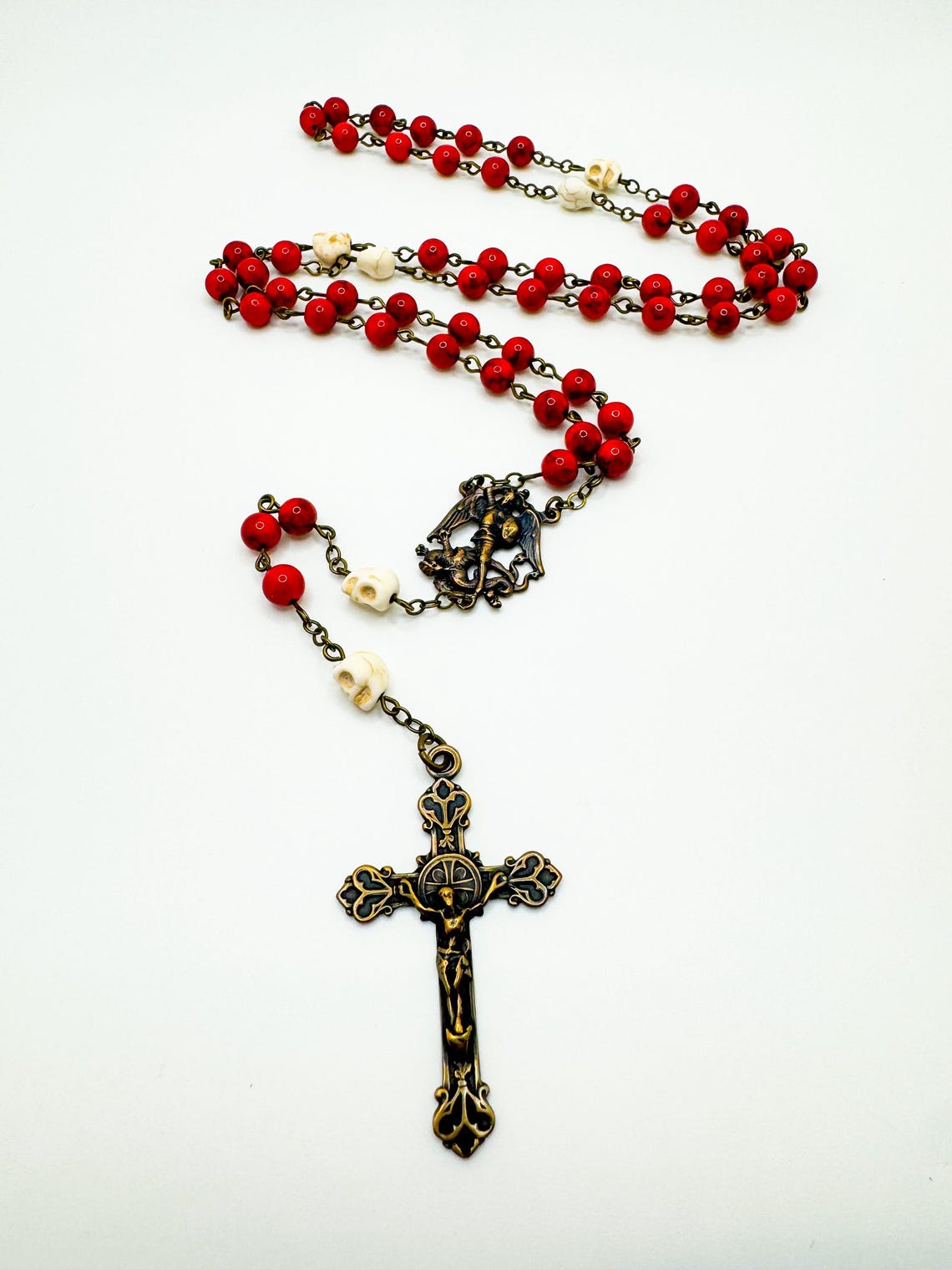 Saint Michael Catholic Rosary | Memento Mori | Skull Beads ...