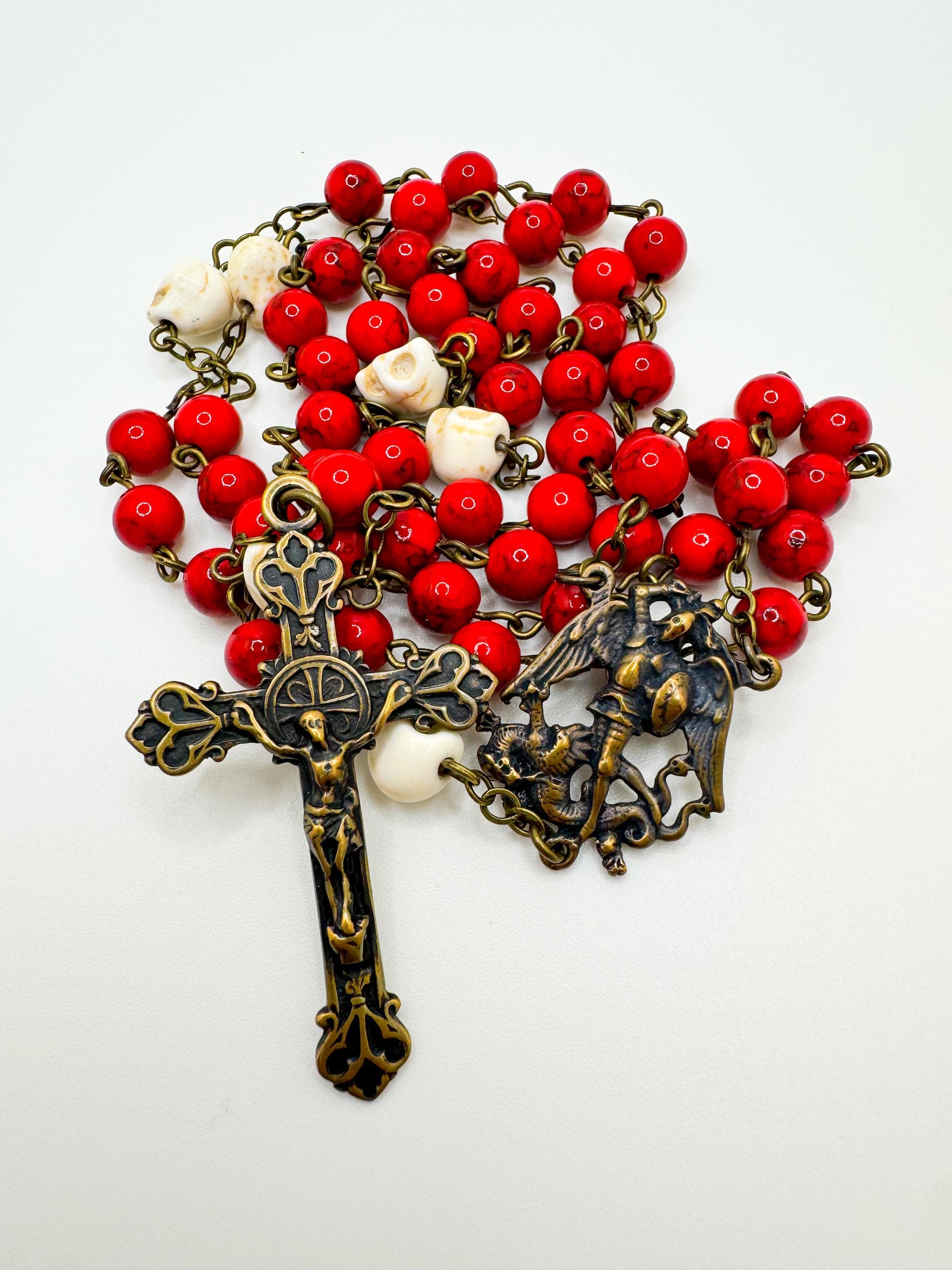 Saint Michael Catholic Rosary | Memento Mori | Skull Beads ...