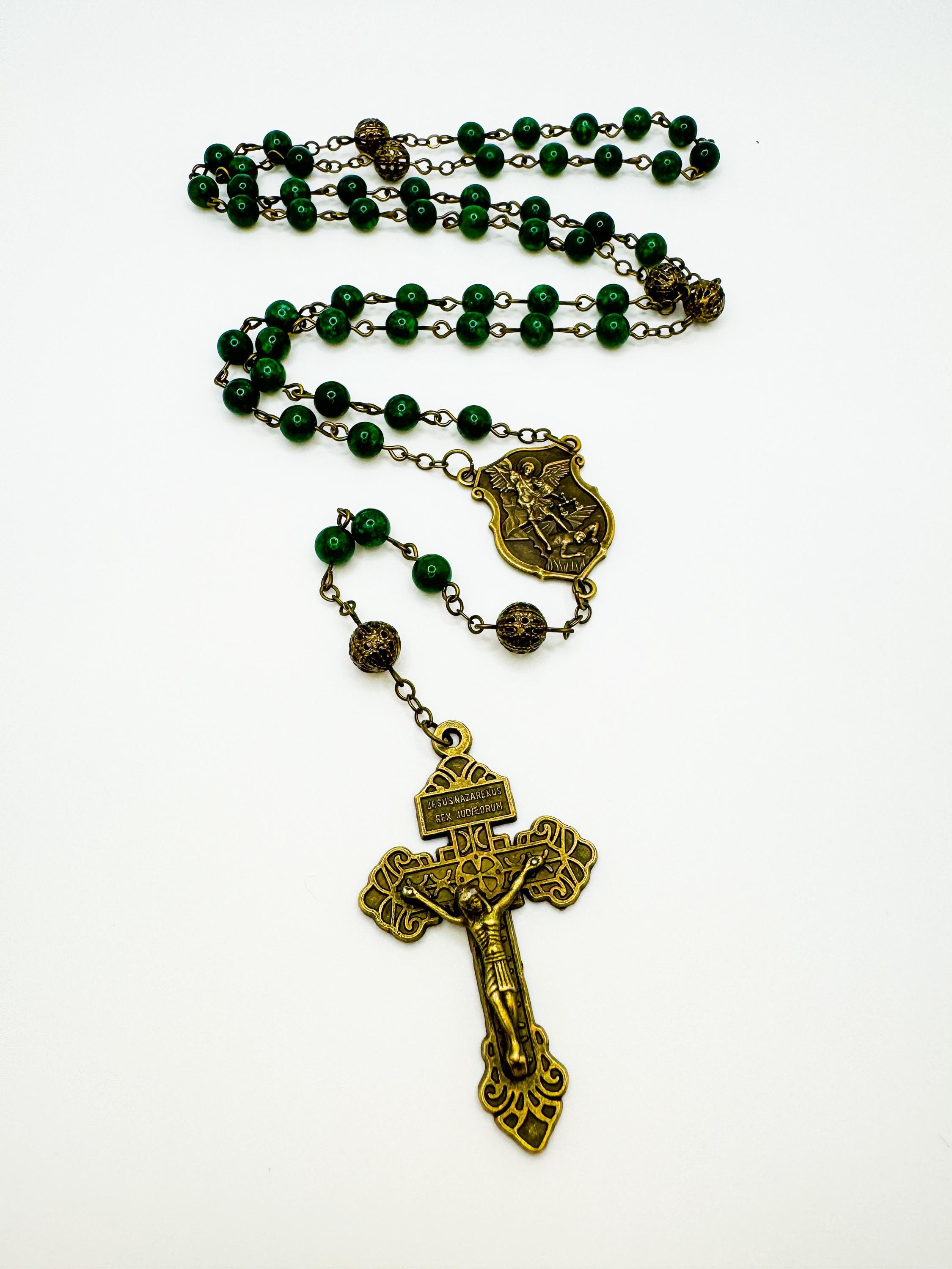 Emerald Green Saint Michael Catholic Rosary | Prayer Beads | Spiritual ...