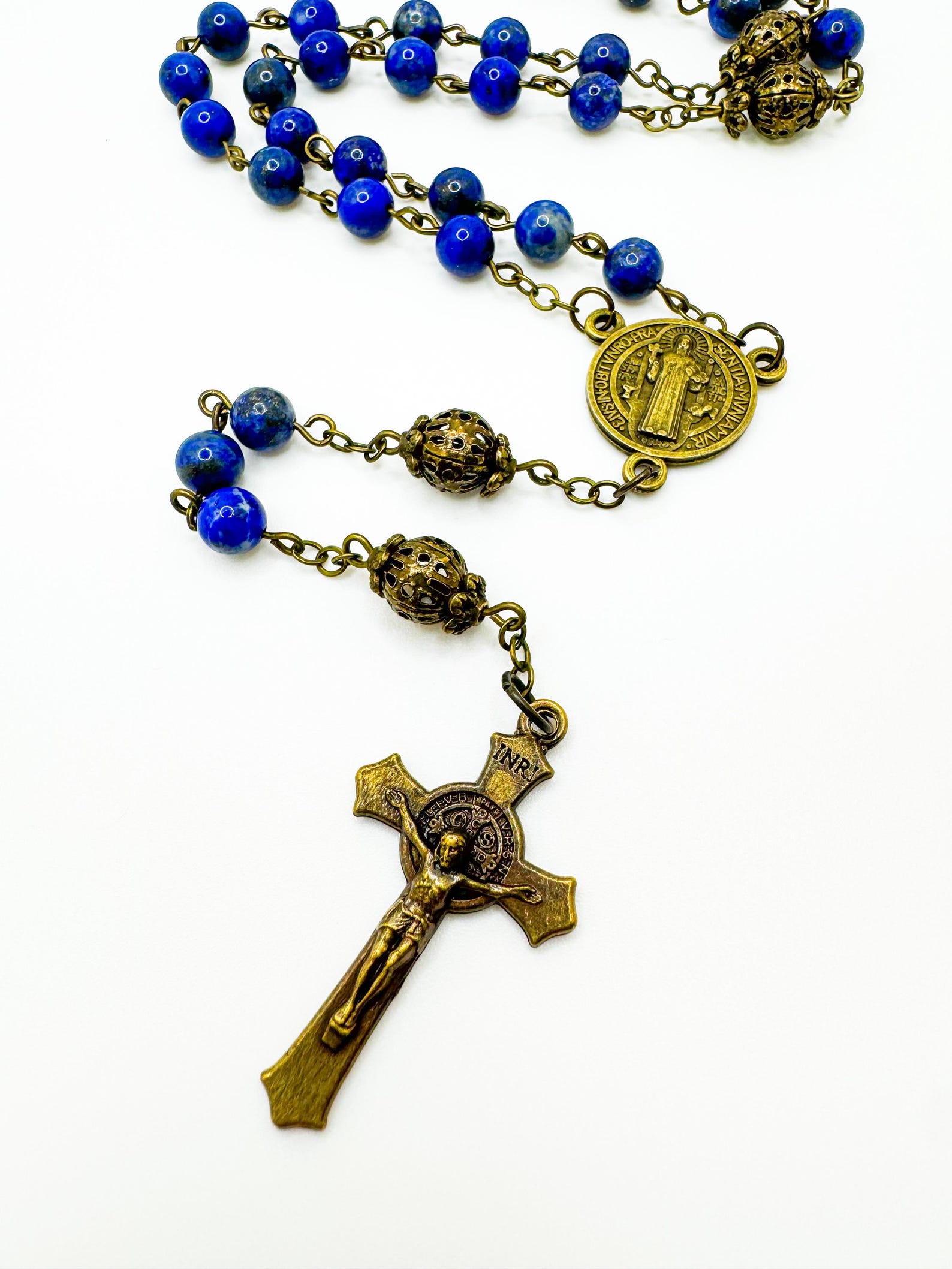 Blue Lapis Lazuli Catholic Rosary | Saint Benedict Rosary | Catholic ...
