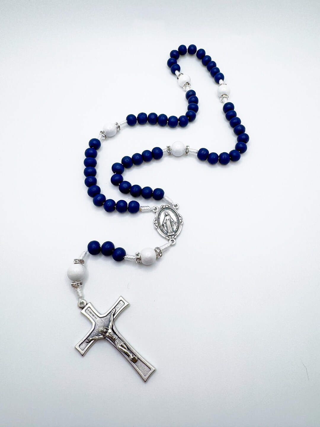 Blue Catholic Rosary | Miraculous Medal | Painted Wood Beads ...