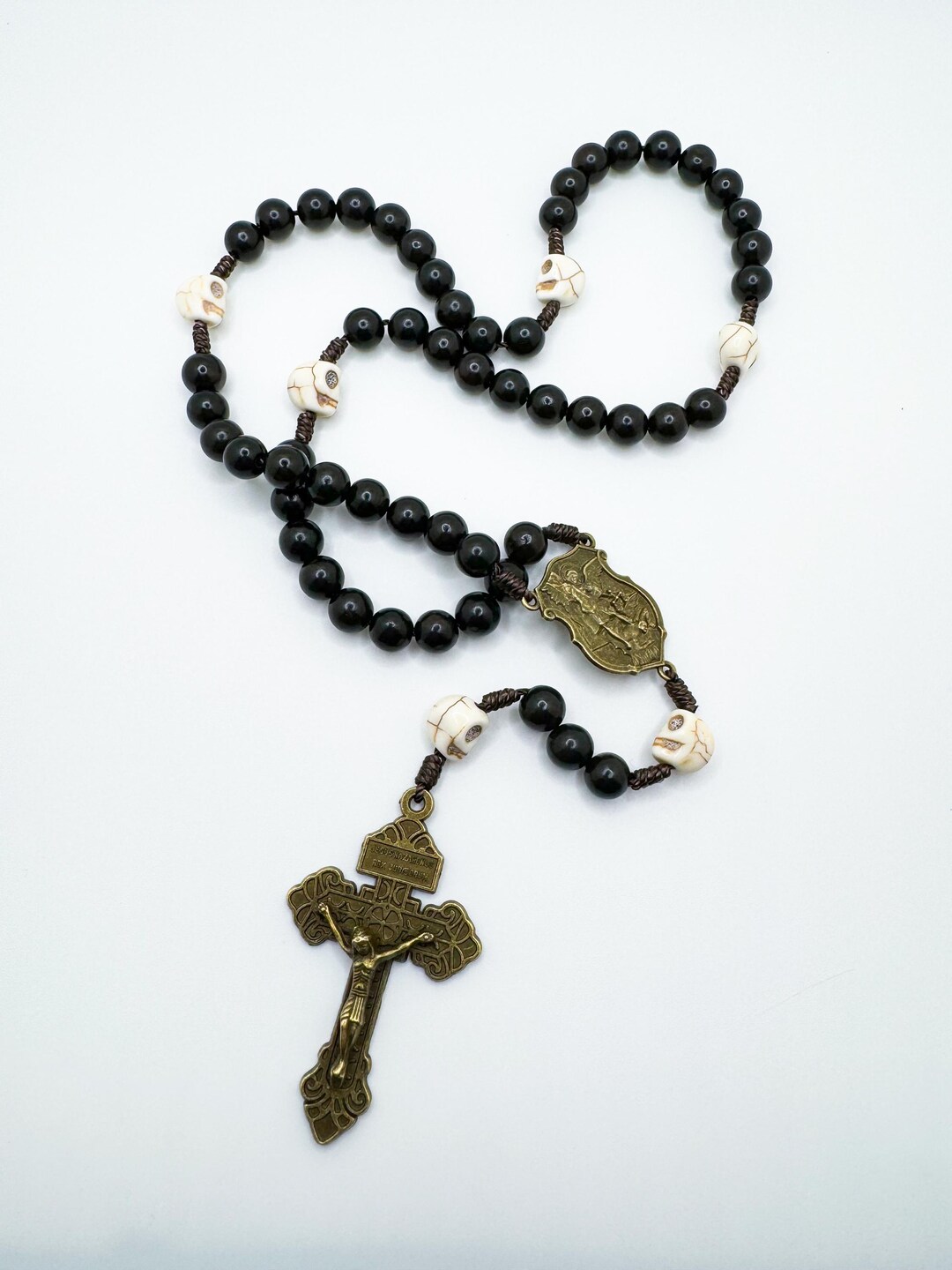 Handmade Ebony Catholic Rosary | Skull Beads, St. Michael Crucifix - Etsy
